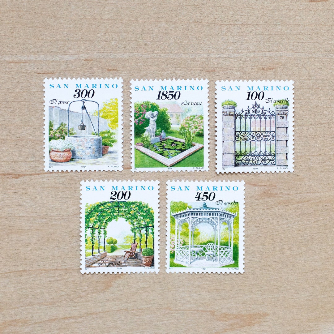 5 Garden Postage Stamps, San Marino, Flowers, Botanical Gardens, Unused ...