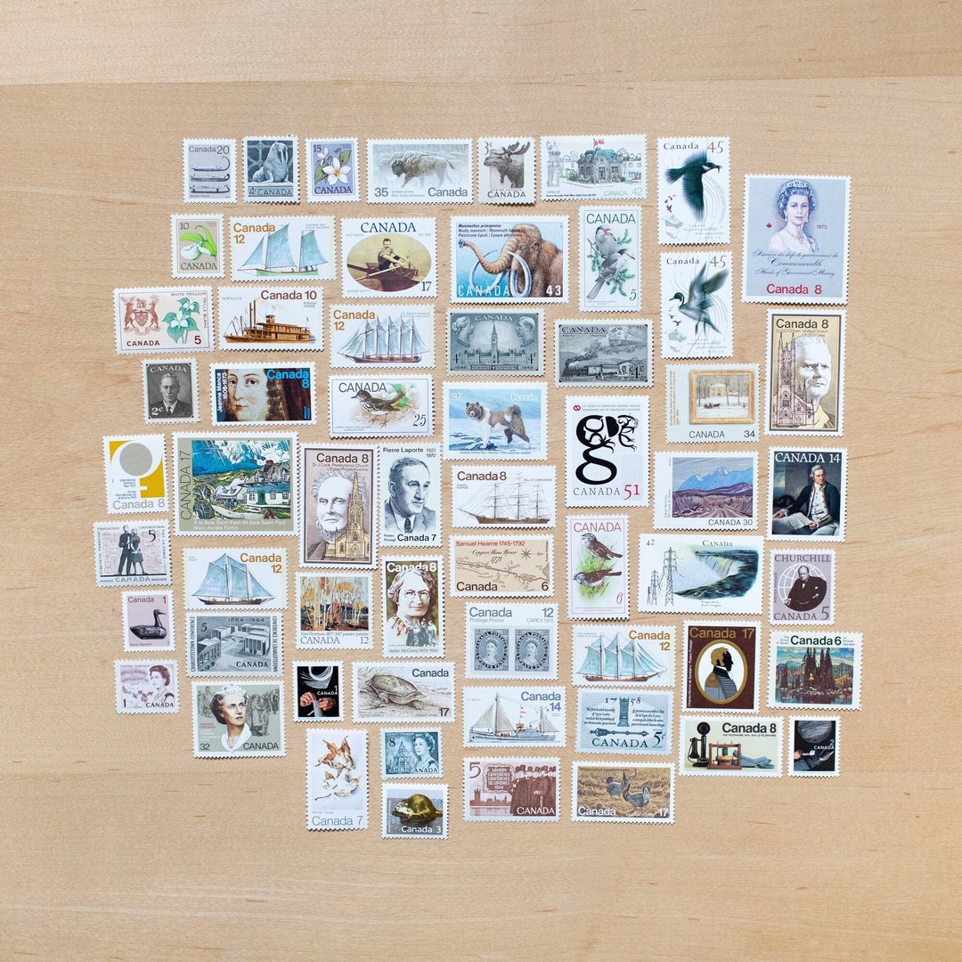 60 Neutral Muted Colour Vintage Postage Stamps, Canadian, Neutral Color ...