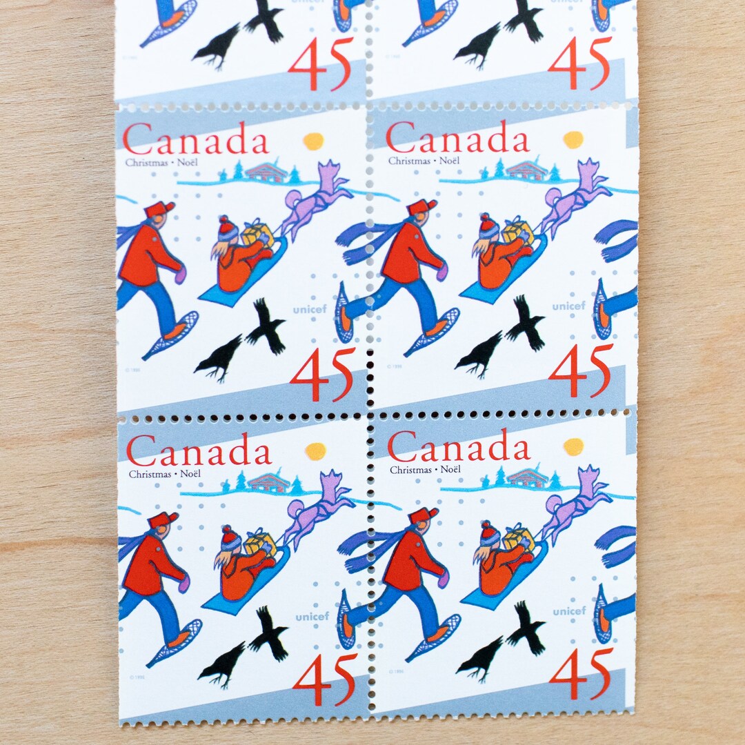 10 Holiday Sled Postage Stamps, Booklet, Canada, Calligraphy Envelopes ...