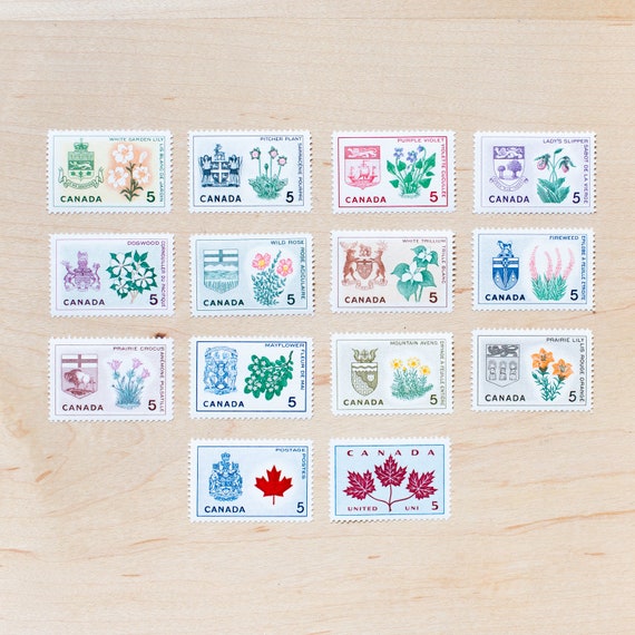 14 Canada Flower Postage Stamps Provinces and Coat of Arms | Etsy Canada