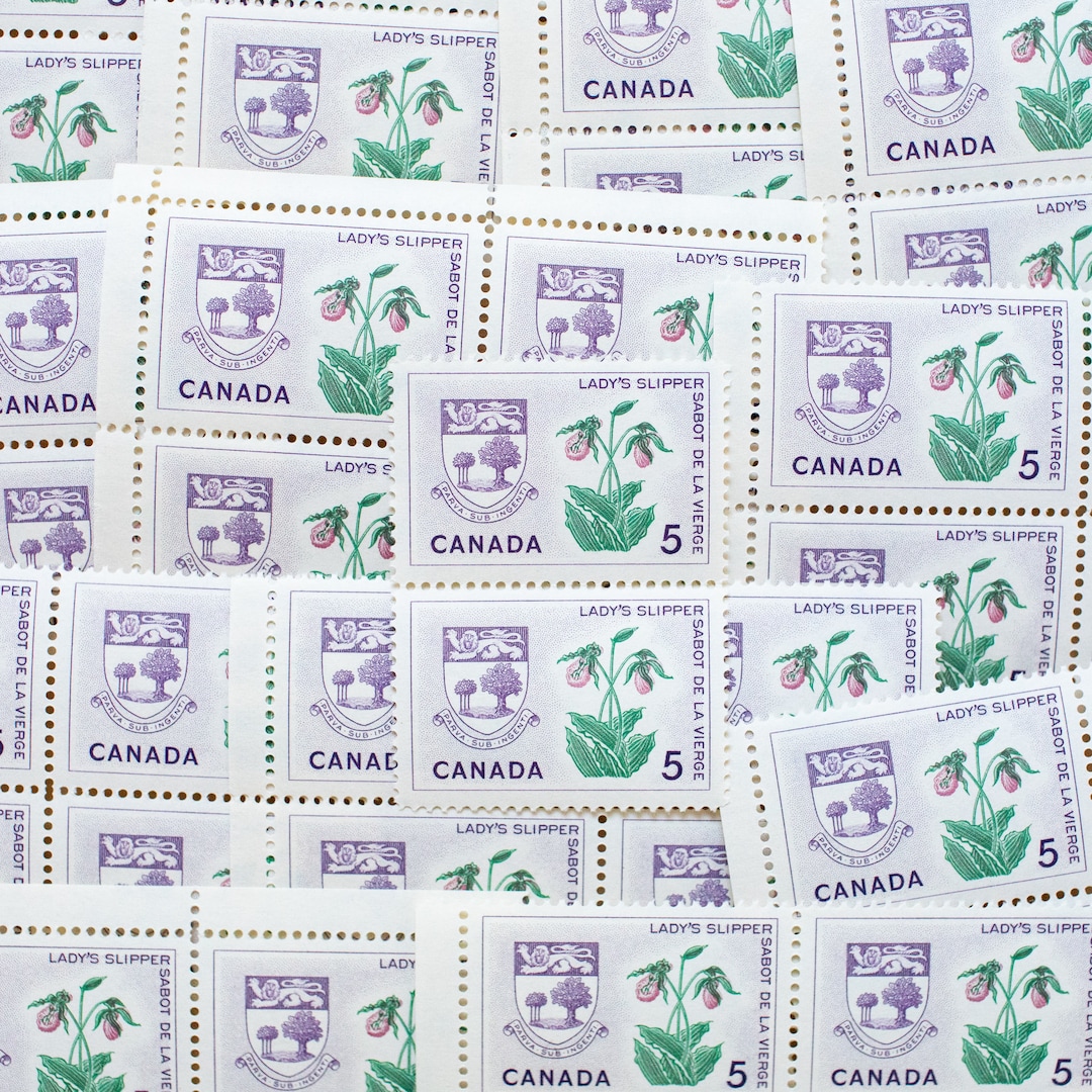 50 Purple Wildflower Postage Stamps, Canada, PEI, Lady's Slipper ...