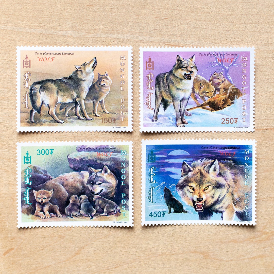 4 Wolves Postage Stamp From Mongolia, Wedding Calligraphy Stationery ...