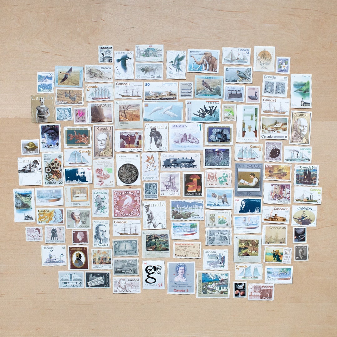 109 Neutral Muted Colour Postage Stamps, Canadian Vintage, Neutral ...
