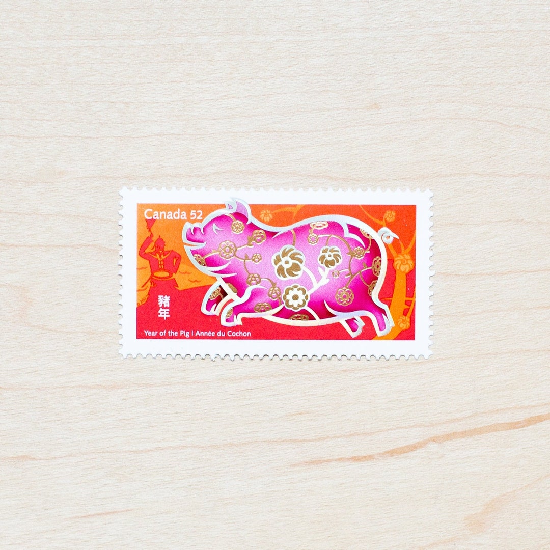 4 Year of the Pig Postage Stamps, Canada, Wedding Calligraphy, Lunar ...