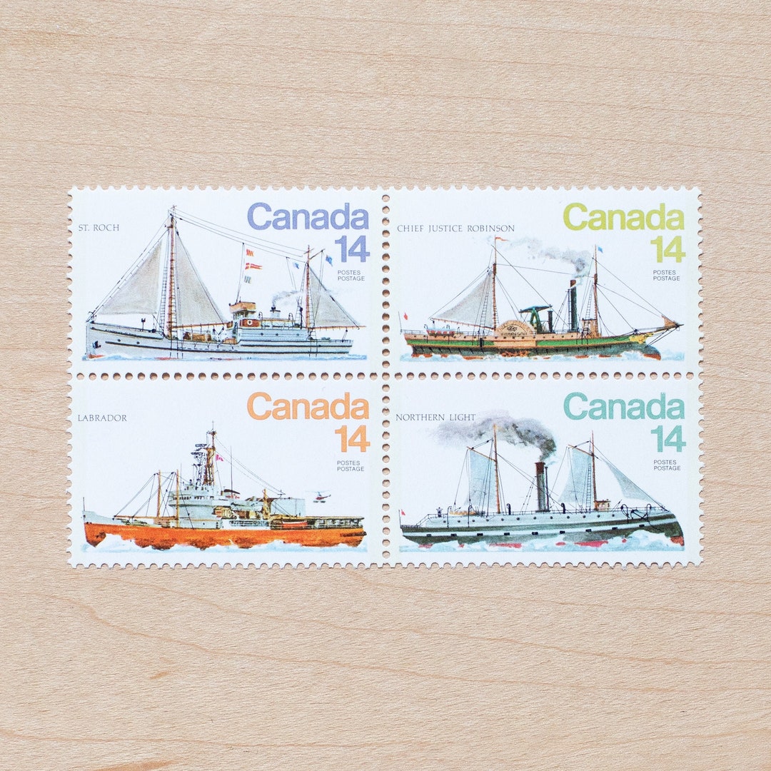 4 Ice Vessels Vintage Postage Stamps, Canada Wedding Calligraphy ...
