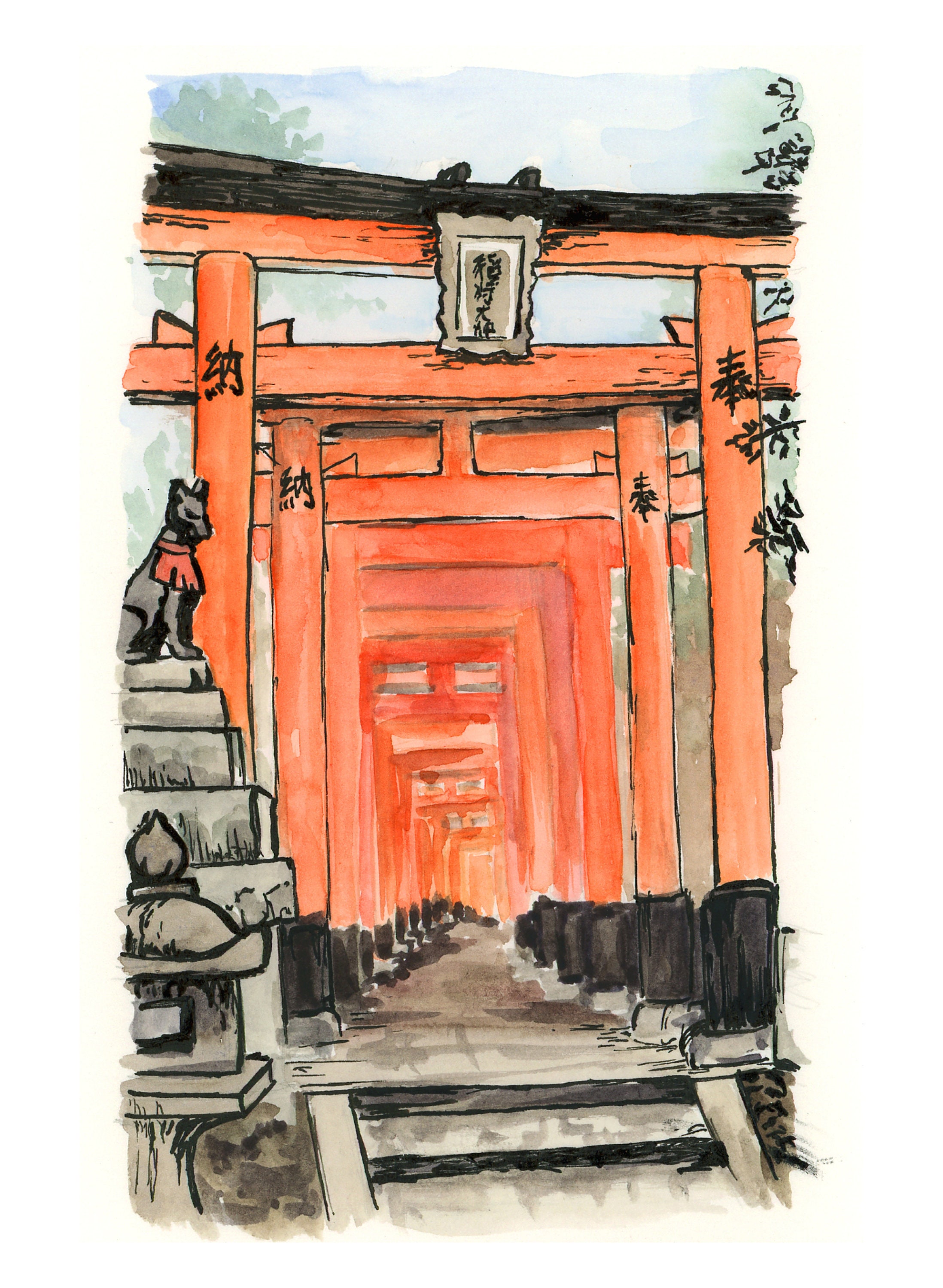 Fushimi Inari Shrine Kyoto Watercolour Print - Etsy