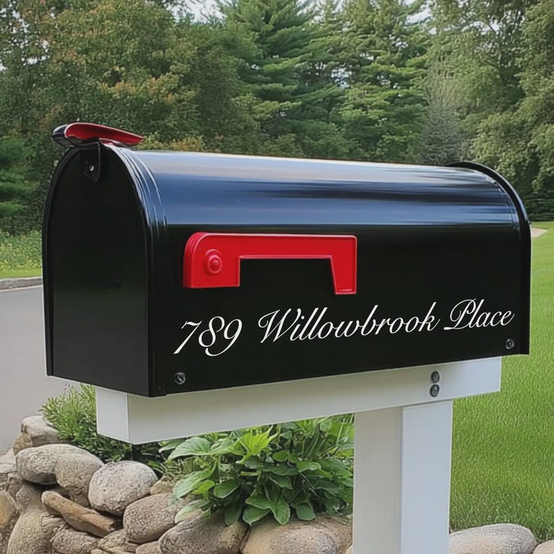 Modern Script Mailbox Decal – Personalized Vinyl Address Numbers ...