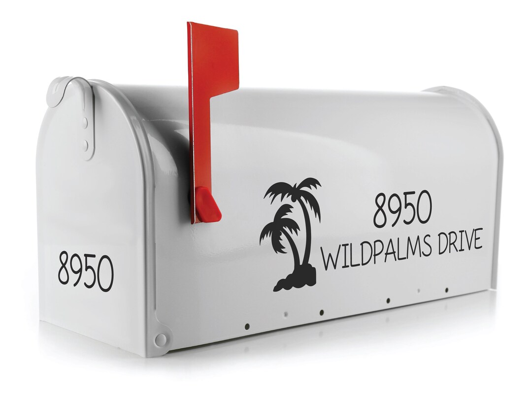 Personalized Palm Tree Mailbox Decal - Custom Vinyl Address Sticker ...