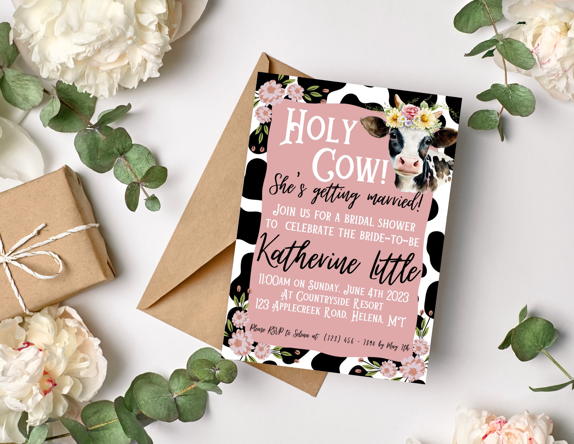 Holy Cow Bridal Shower Invite, Cow Themed, Cow Print Instant Download ...
