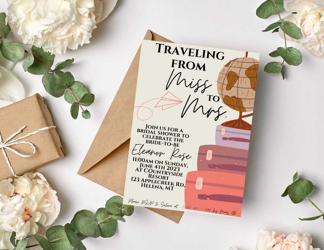 Travel Bridal Shower Invitation, Miss to Mrs, Instant Download ...