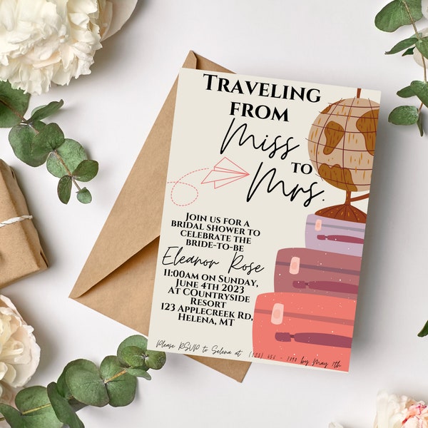 Airplane Miss to Mrs Bridal Invitation Template - Etsy