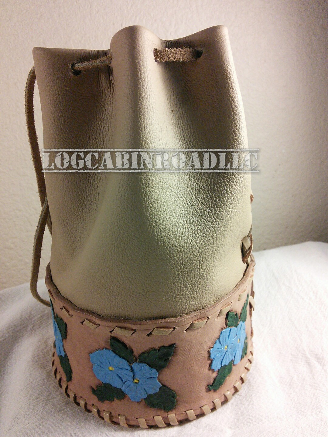 Handmade Leather Bag: Blue Flower Bucket Purse, Small Size - Etsy