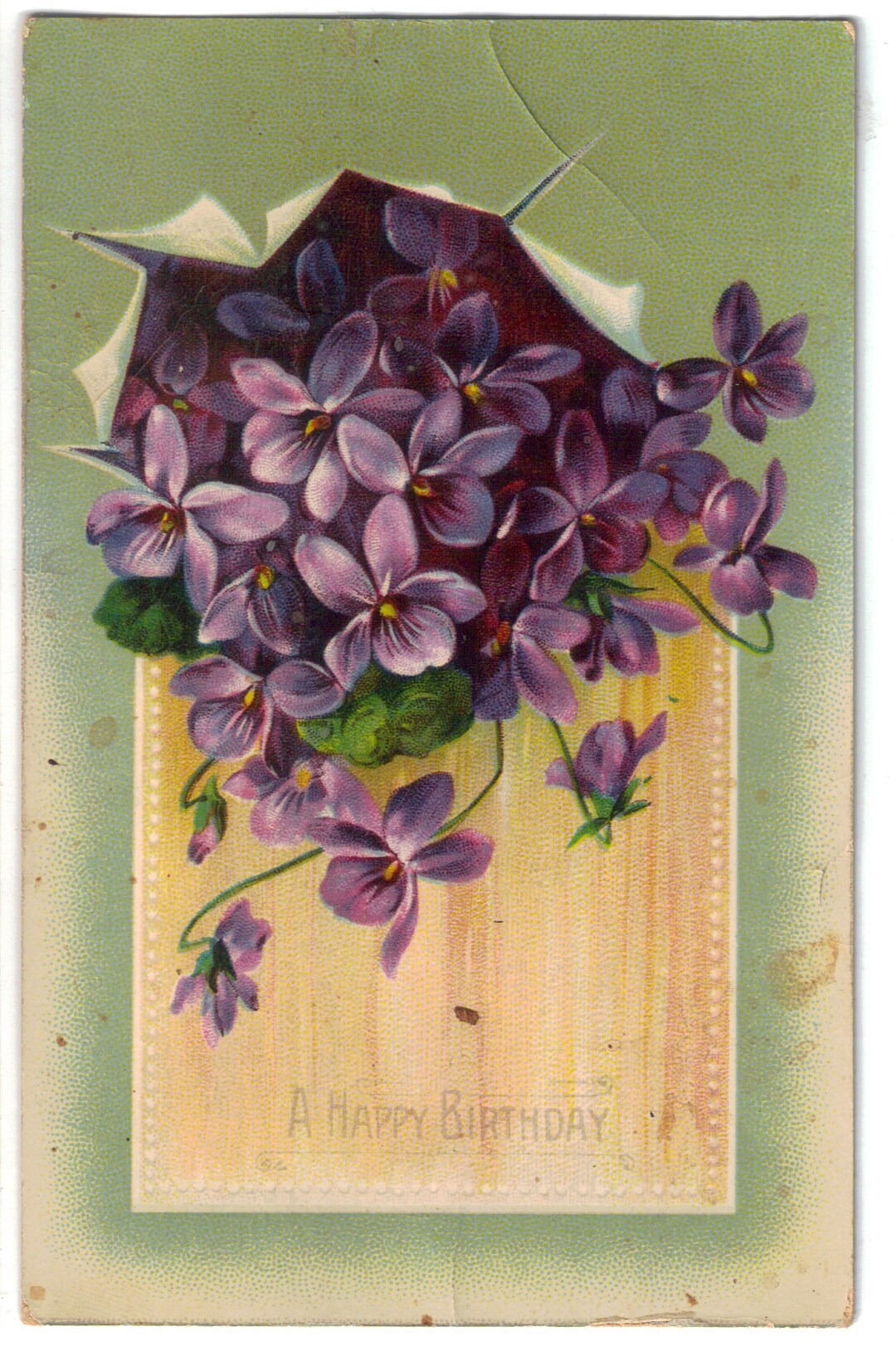 Antique Postcard: A Happy Birthday, Celluloid With Violets. Samson ...