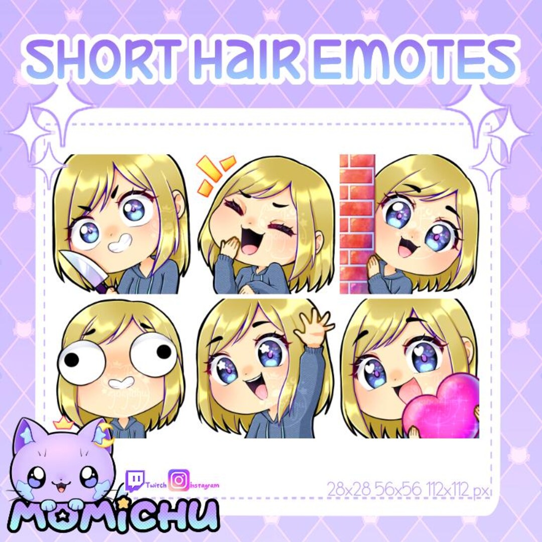 Kawaii Chibi Blonde Girl Bundle / (6) Cute Anime Emotes / Short Hair ...