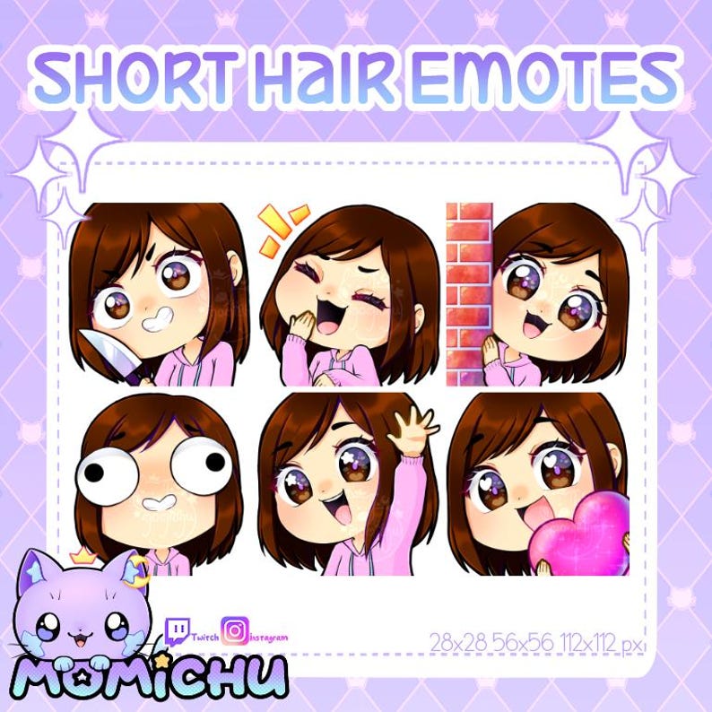 Kawaii Chibi Brunette Girl Bundle / (6) Cute Anime Emotes / Short Hair ...