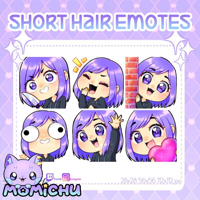 Kawaii Chibi Girl Emote Bundle / 6 Cute Anime Emojis / Short Purple ...