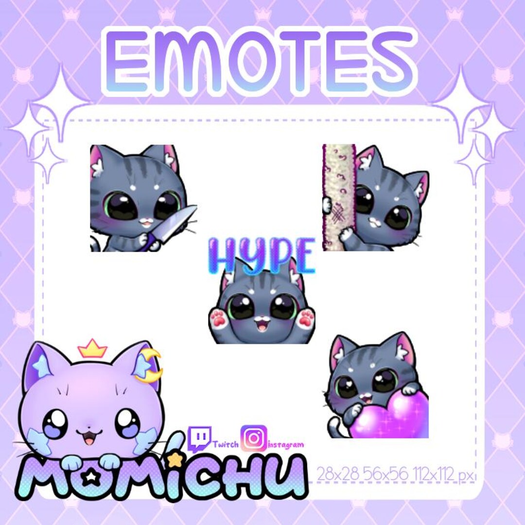 Gray Tabby Cat / Neko Emote Bundle! (4 Pack) / Cute Emotes of Kawaii ...
