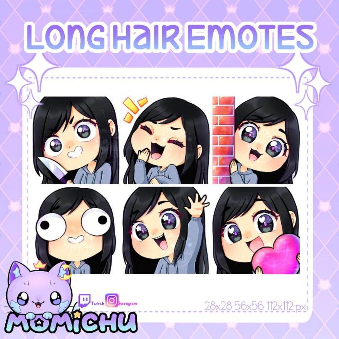 Kawaii Chibi Emo Goth Girl / 6 Cute Anime Emotes / Long Black Hair ...