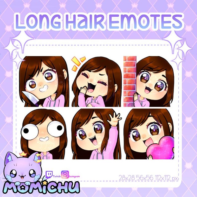 Kawaii Chibi Brunette Girl Bundle / (6) Cute Anime Emotes / Long Brown ...