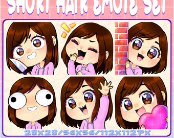 Kawaii Chibi Girl Bundle / 6 Cute Anime Emojis / Short Blue Hair Set ...