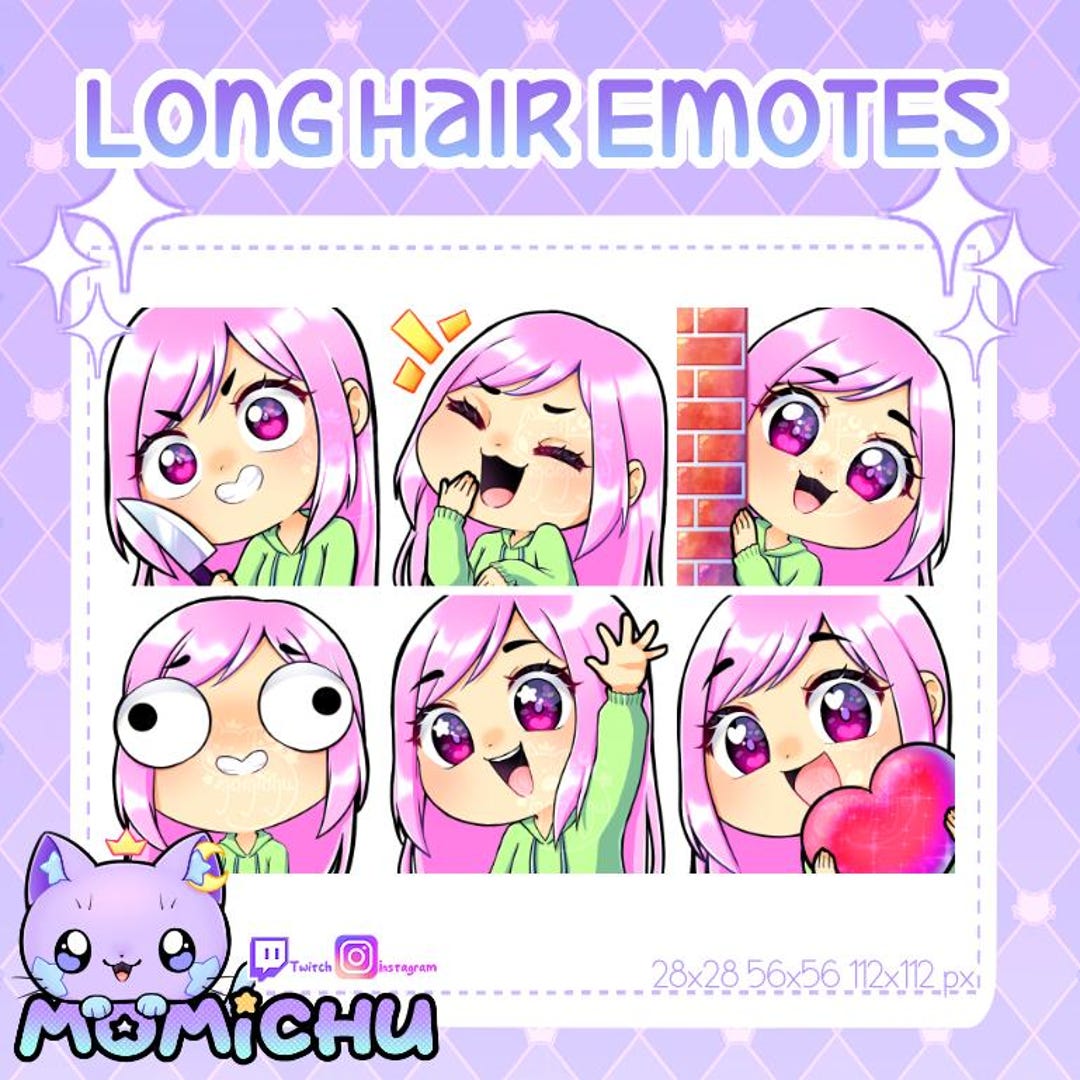Kawaii Chibi Pink Girl Bundle / (6) Cute Anime Emojis / Long Hair Set ...