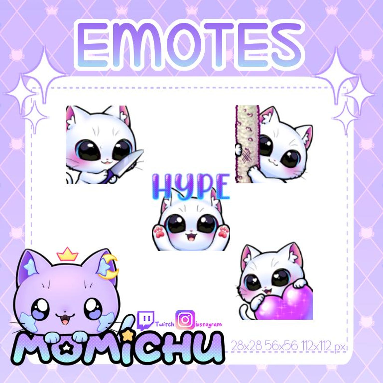 White Cat / Neko Emote Bundle! (4 Pack) / Cute Emotes of Kawaii Hype ...