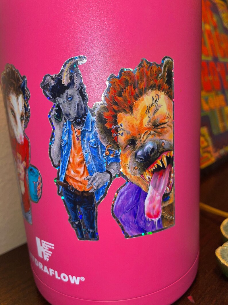 Emo Goat & Hyena Sticker! | Glittery Vinyl Sticker | Furry Magic! #2 - Etsy