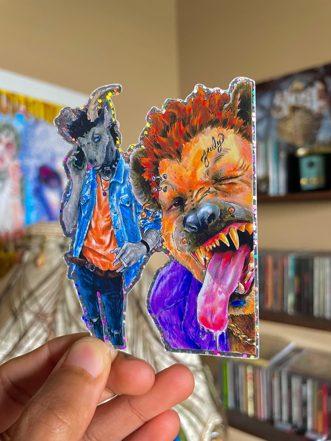 Emo Goat & Hyena Sticker! | Glittery Vinyl Sticker | Furry Magic! #2 - Etsy