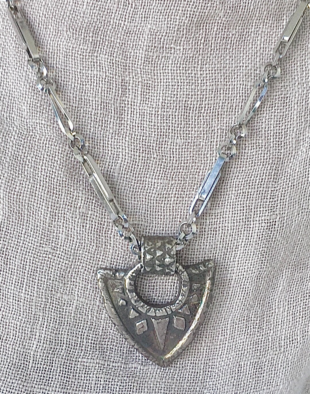 Shamanic Pendant/aztec Shield Medallion/mystic Mens Raw Amulet/triangle ...