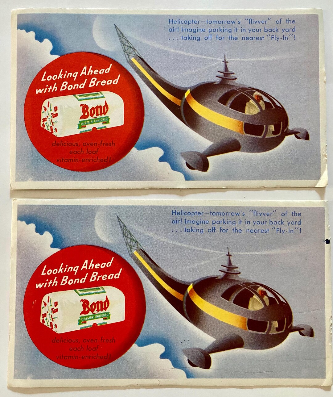 MCM Bond Bread Advertising Cards Featuring Helicopter Graphic, Set of 2 ...
