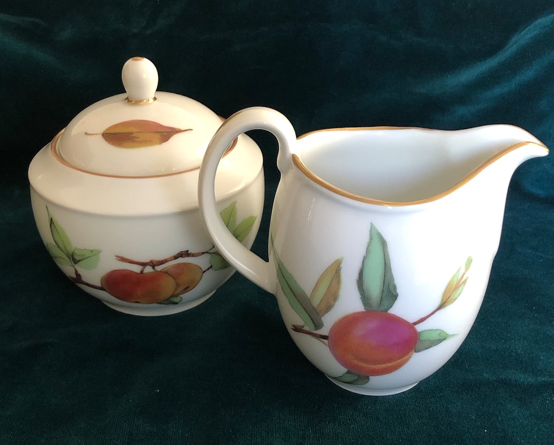 Royal Worcester Porcelain Sugar Bowl and Creamer Set, Evesham Pattern ...