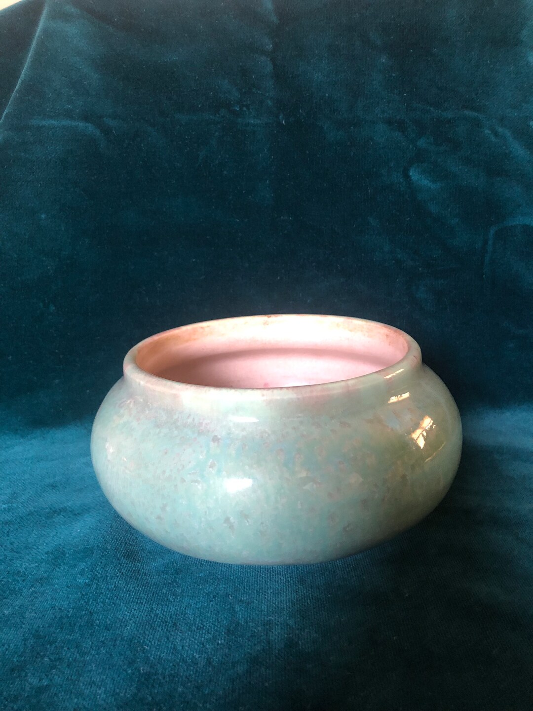 Pisgah Forest Squat Pottery Vase / Bowl With a Pale Teal Glaze ...