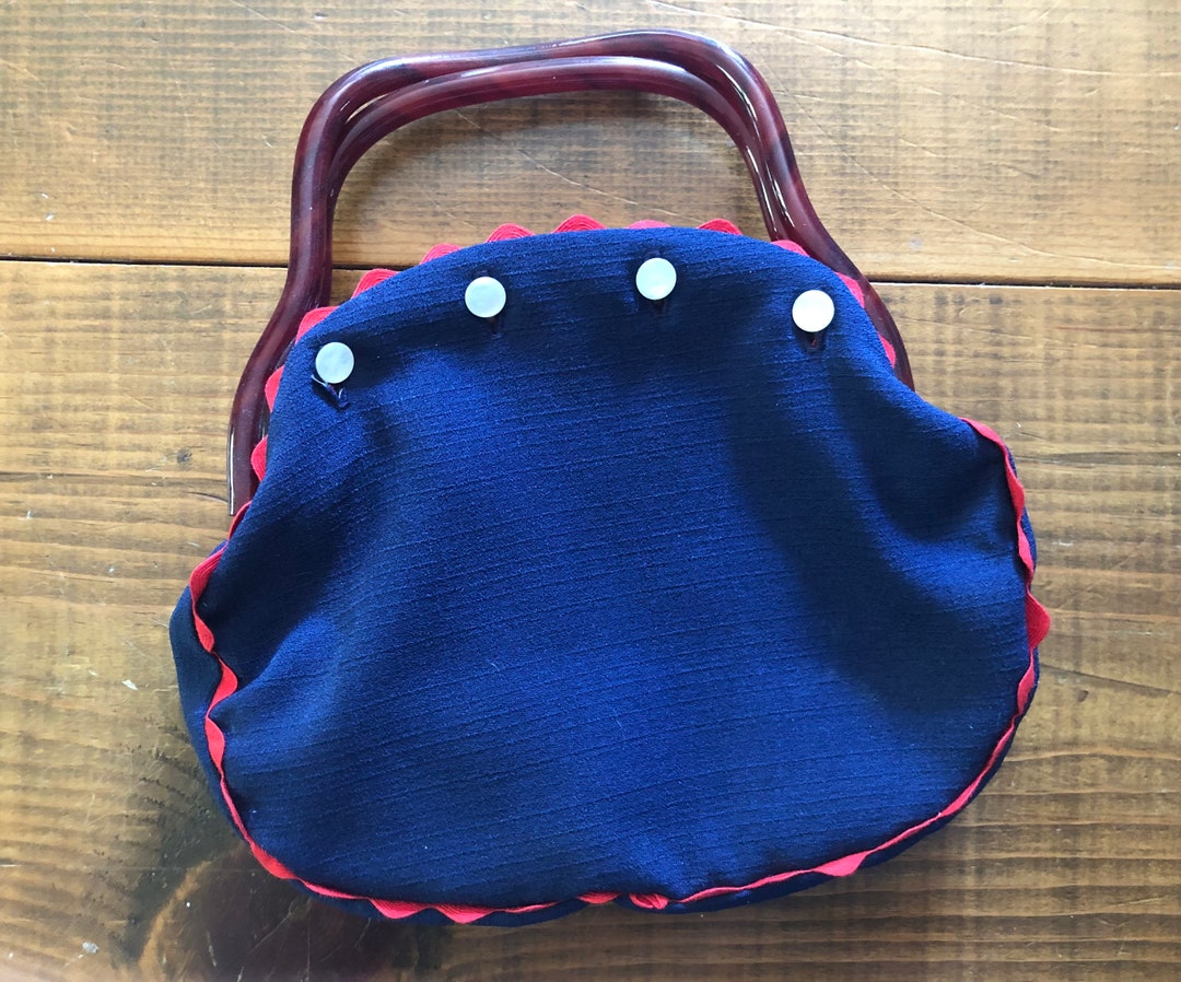 Cute Vintage Navy Purse With Bakelite/ Plastic Handles - Etsy