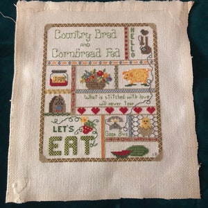Vintage Kitchen Themed Cross Stitched Sampler, Unframed Fabric Art - Etsy