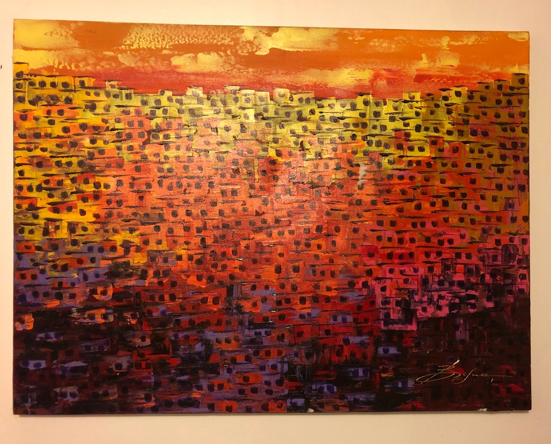 Colorful Abstract Painting of Favela Rocinha Neighborhood in Rio De ...