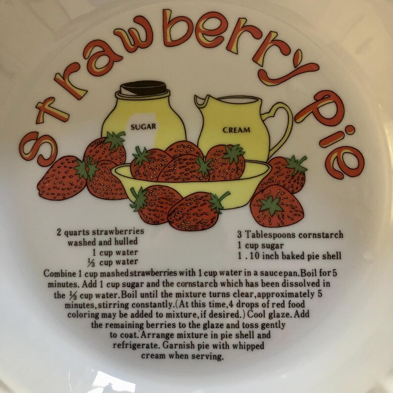 Strawberry Pie Recipe Pie Plate, Made by Hankook - Etsy
