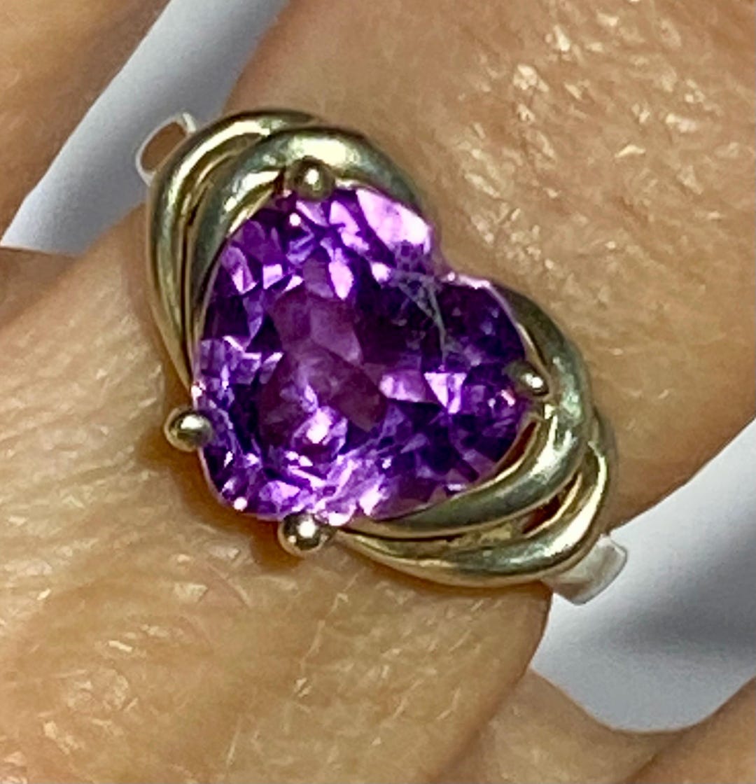 Heart Shaped Purple Stone and Silver Ring, Size 7 - Etsy