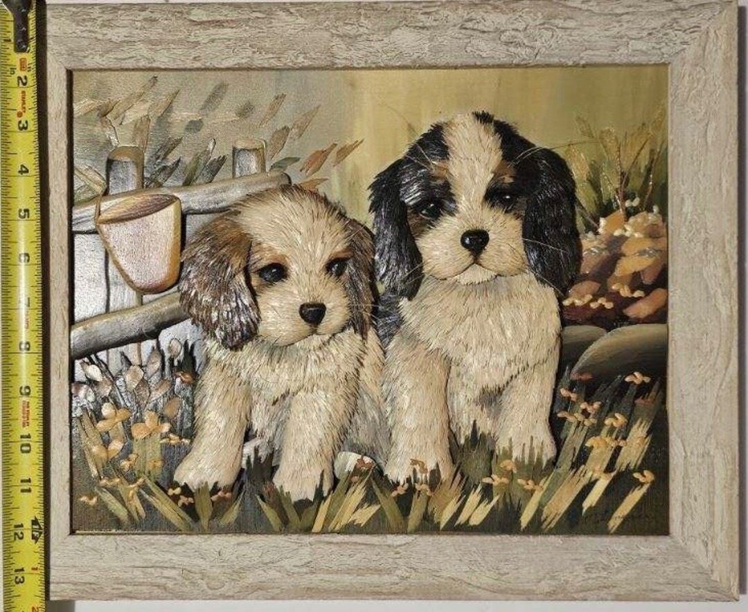 Sculptural Artwork of Two Puppies in Layered Wood and Paint, by Noted ...