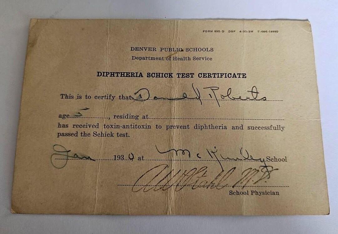 1930 Diphtheria Schick Test Certificate - Etsy