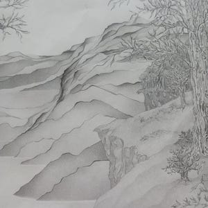 At the Mountain's Edge, Pencil Drawing on Paper, Signed N. Long '97 - Etsy