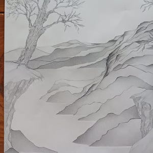 At the Mountain's Edge, Pencil Drawing on Paper, Signed N. Long '97 - Etsy