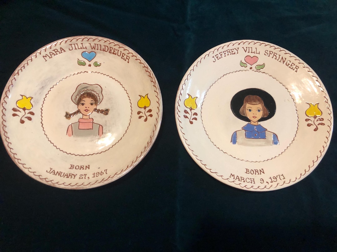 Pennsylvania Dutch Redware Folk Art Plates (2) by Marian L Grider - Etsy