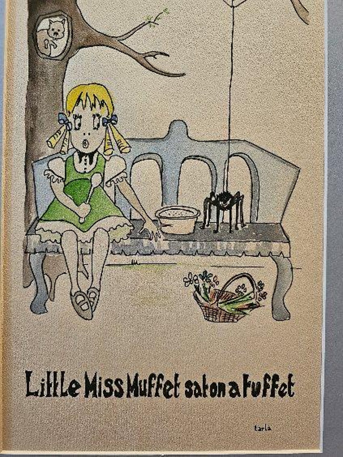 Little Miss Muffet Sat on A Tuffet Watercolor Illustration by Carla - Etsy