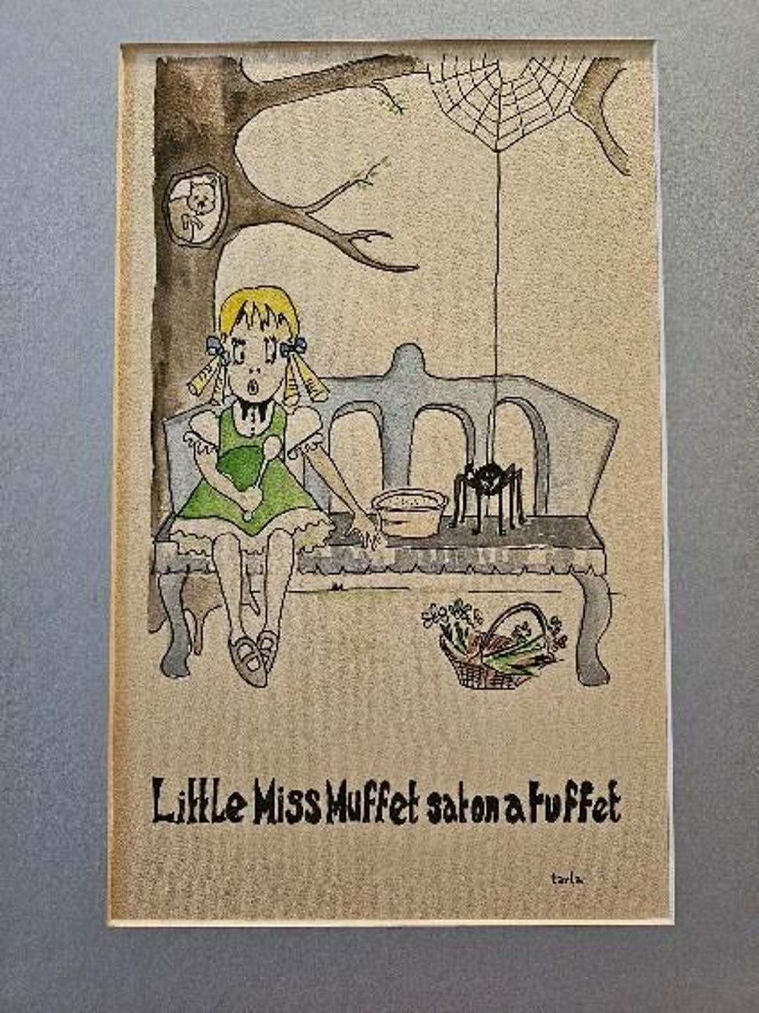 Little Miss Muffet Sat on A Tuffet Watercolor Illustration by Carla - Etsy