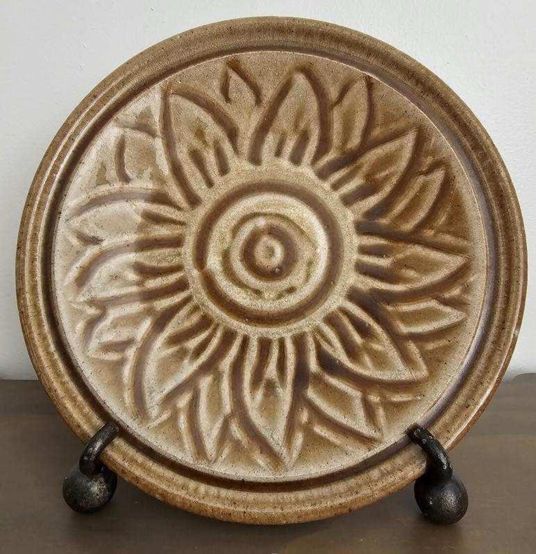 Traditional Salt Glaze Pottery Plate / Charger / Platter With Sunflower ...