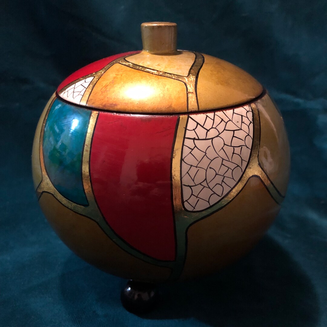 Abstract MCM Laquered Circular Box - Etsy