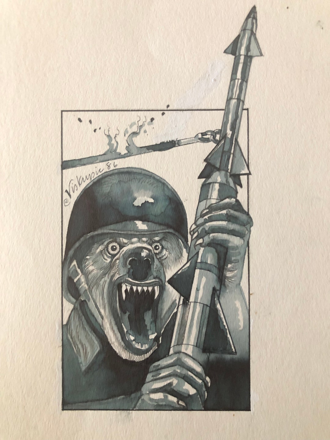 Watercolor of Russian Bear With Breaking Military Tether, by Gary ...