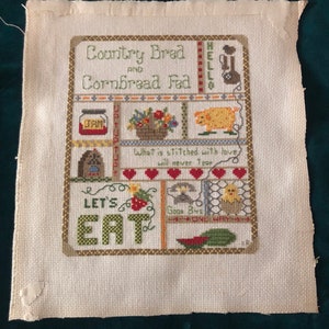 Vintage Kitchen Themed Cross Stitched Sampler, Unframed Fabric Art - Etsy