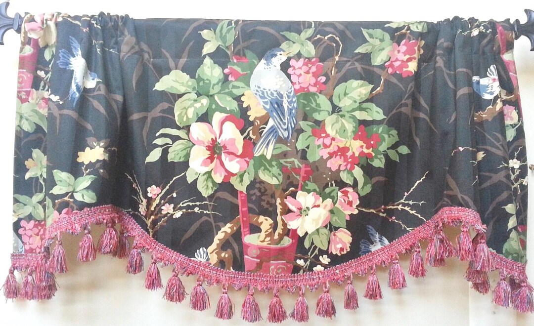 Richloom Birds & Floral Window Valance Lined Corded/tassel Trimmed ...