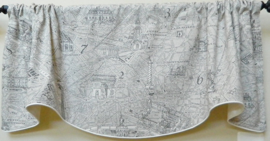 Paris Street Map- Window Valance /corded, Lined Valance/ Rod Pocket ...